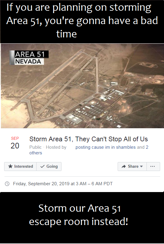 Feds warn against storming Area 51 | Red Lock Escape Rooms